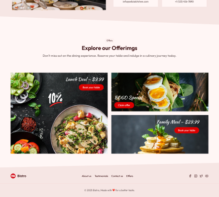 Bistro - Shadcn UI Restaurant Template - Free - Shadcn Studio
