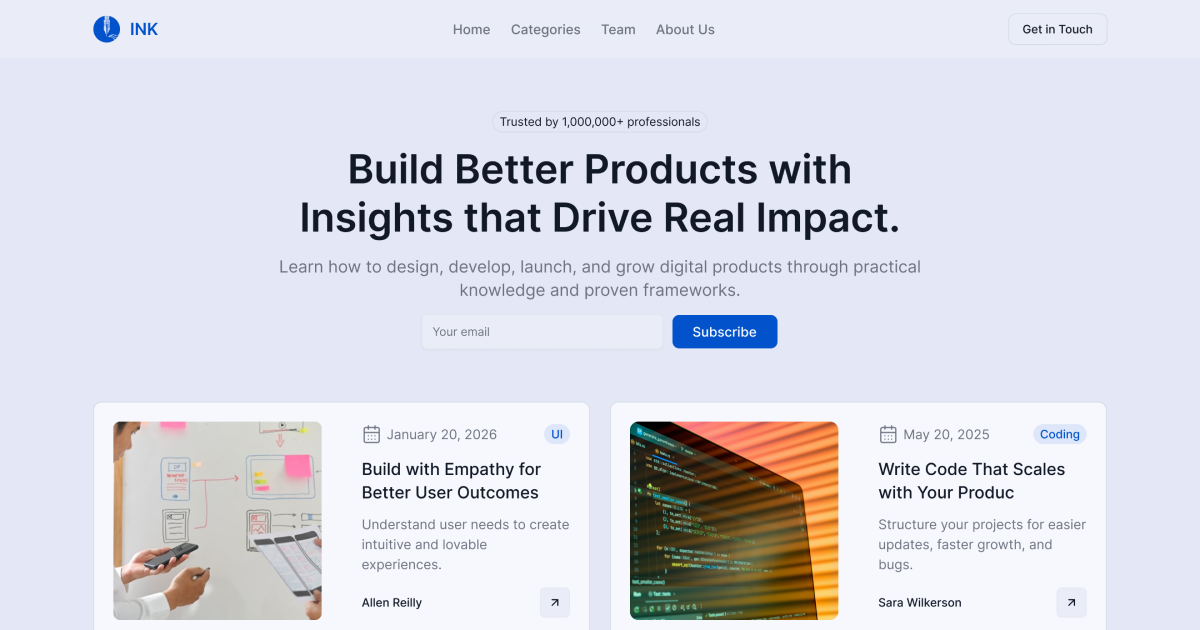 Ink - Shadcn UI Blog Template - Free - Shadcn Studio